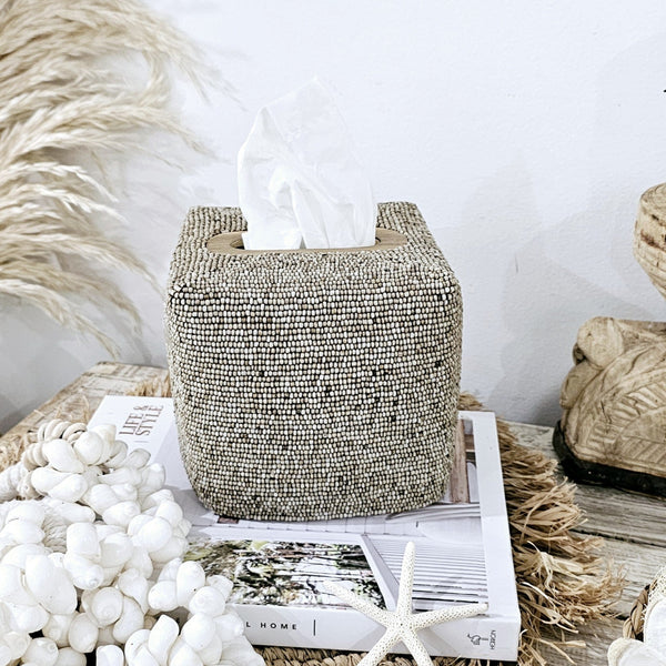 Indah Beaded Tissue Box Cover | Luxe Coastal Home