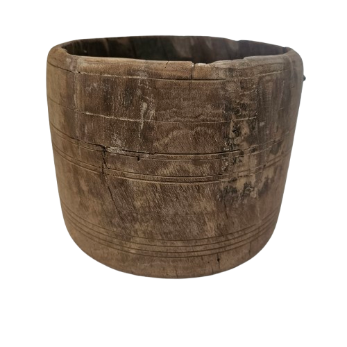 Bleached Vintage Indian Wooden Mana Pot | Luxe Coastal Home